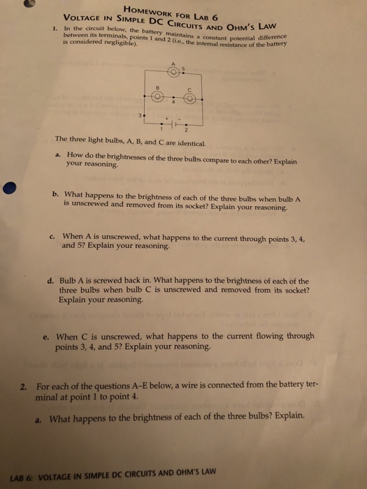 Solved HoMEWORK FOR LAB 6 VOLTAGE IN SIMPLE DC CIRCUITS AND | Chegg.com