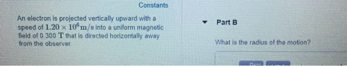 Solved Constants An electron is projected vertically upward | Chegg.com