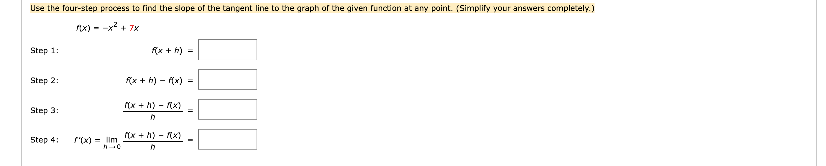Solved Use the four-step process to find the slope of the | Chegg.com