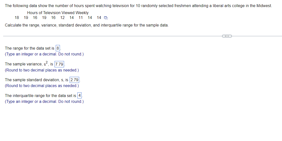 Solved The following data show the number of hours spent | Chegg.com