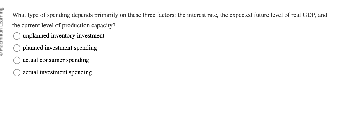 Solved What type of spending depends primarily on these | Chegg.com