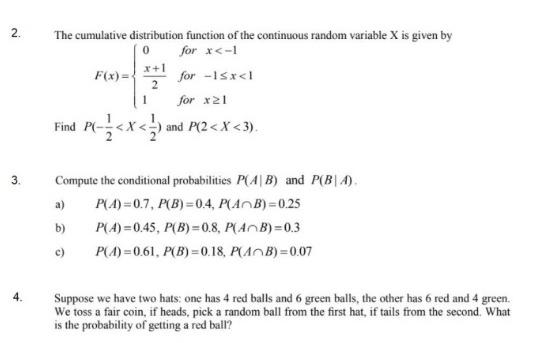 Solved 2. The cumulative distribution function of the | Chegg.com