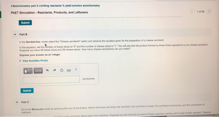 Solved Stoichiometry part 2 Limiting reactants % yield | Chegg.com