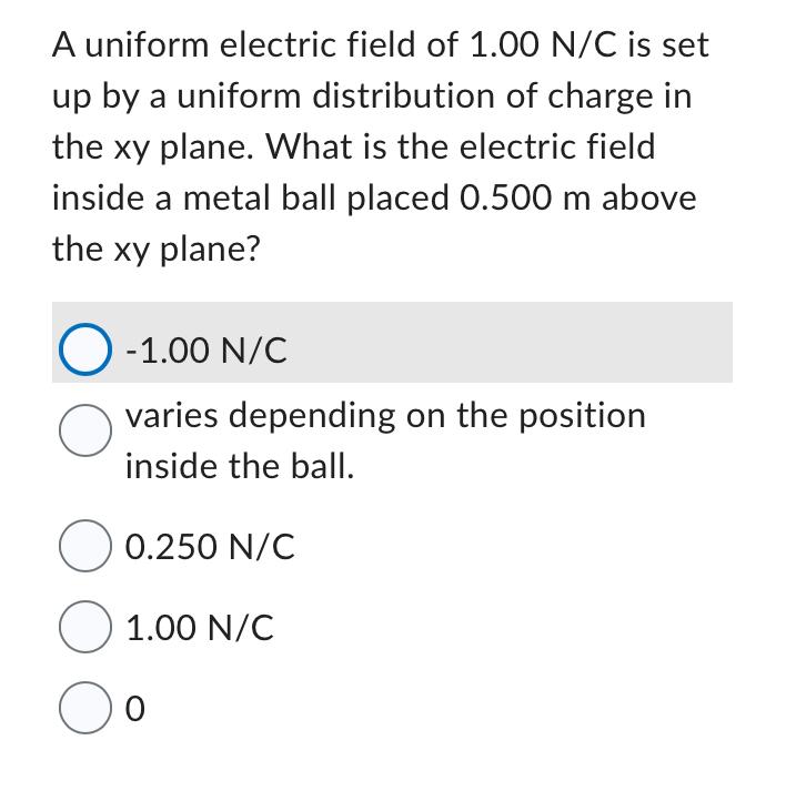 [Solved]: A uniform electric field of ( 1.00 mathrm{~N}