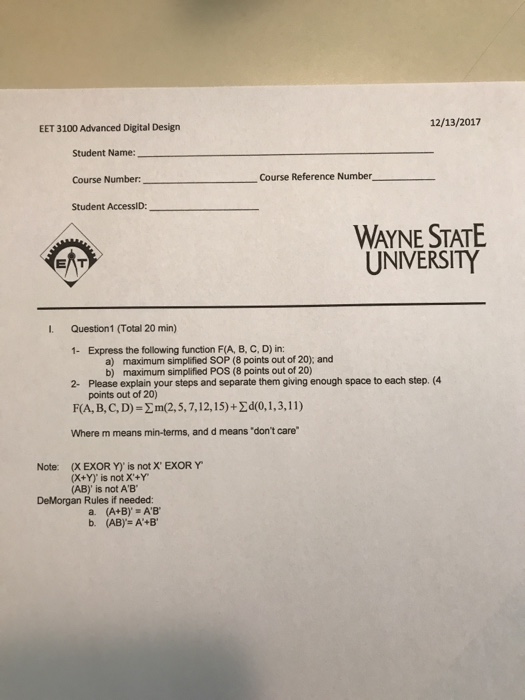 Solved 12/13/2017 EET 3100 Advanced Digital Design Student | Chegg.com