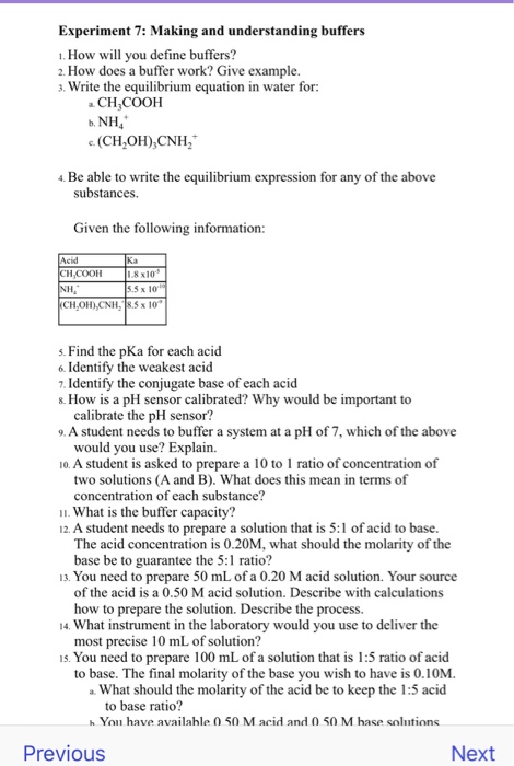 Solved Experiment 7: Making and understanding buffers . How | Chegg.com