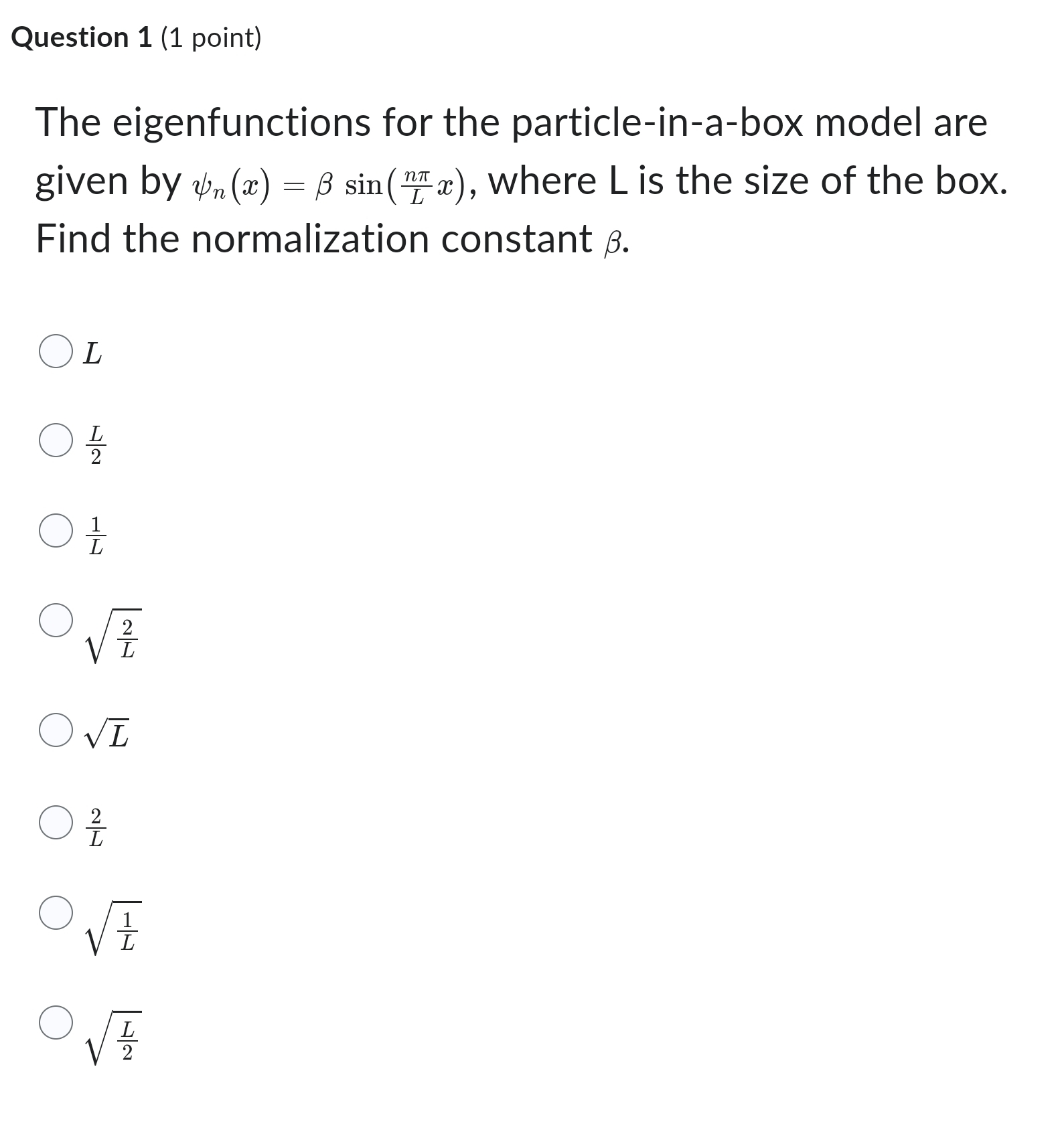 Solved Question 1 (1 ﻿point)The eigenfunctions for the | Chegg.com