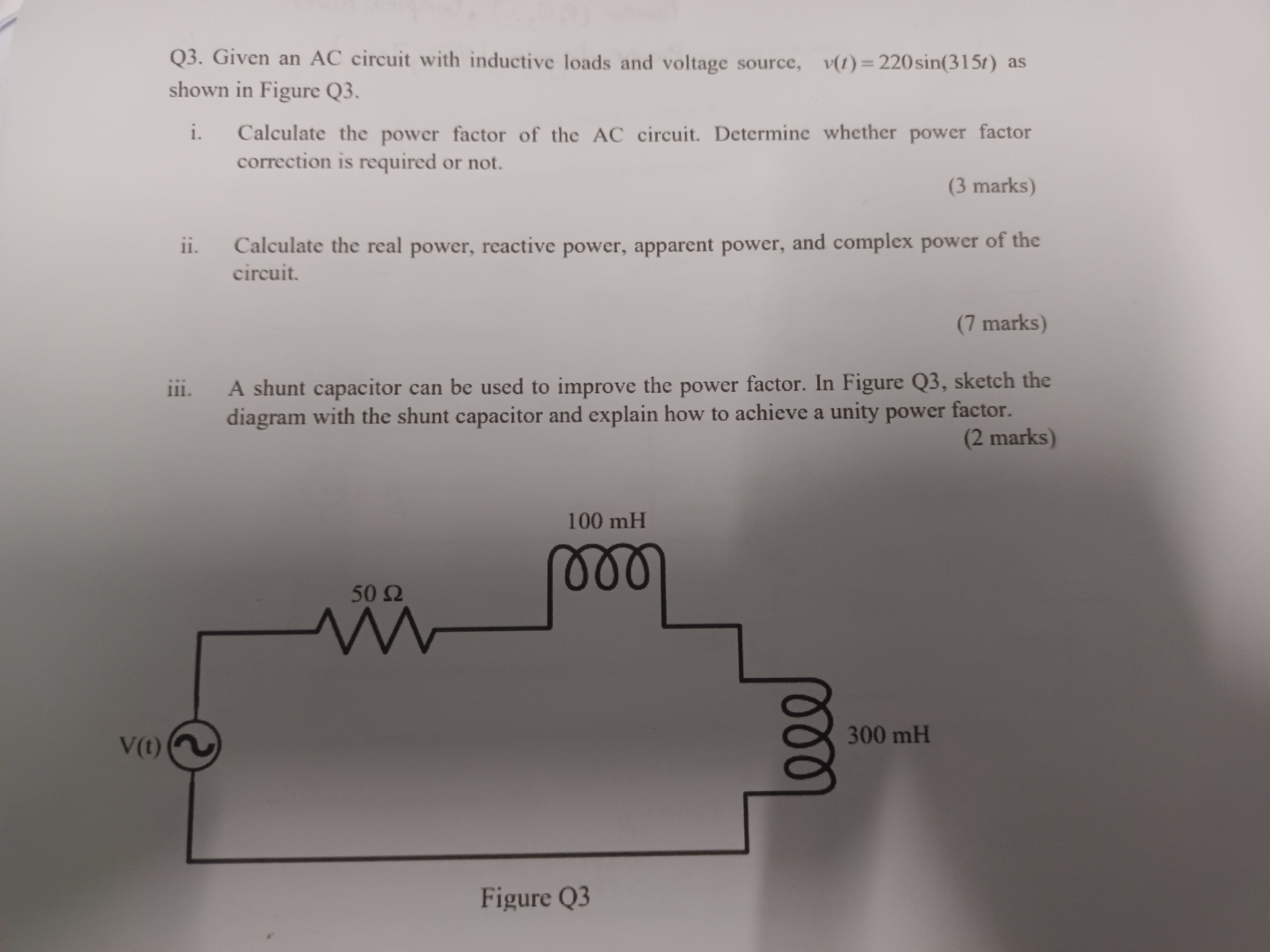 Solved Q3. Given an AC circuit with inductive loads and | Chegg.com