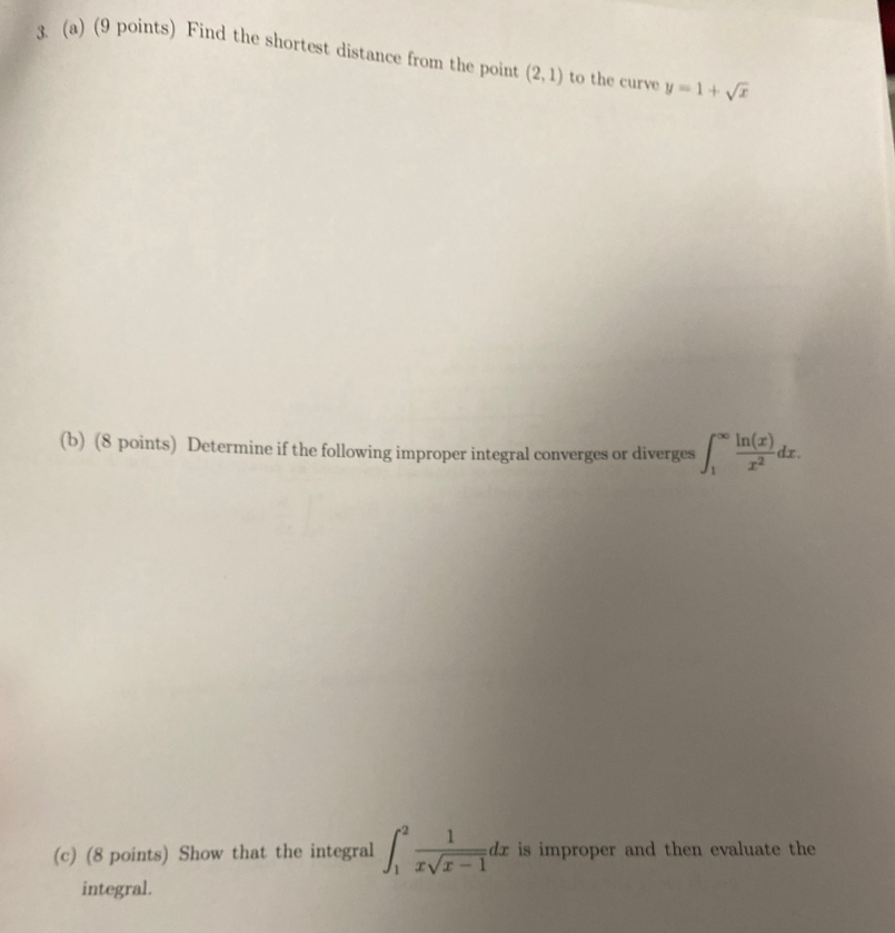 Solved 3. (a) (9 points) Find the shortest distance from the | Chegg.com