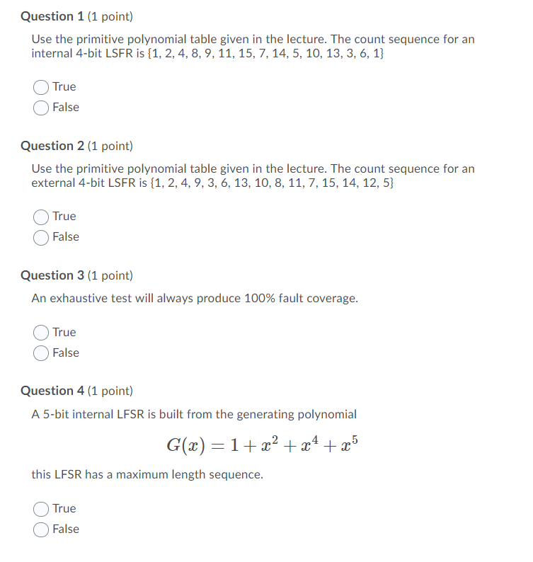 Solved Question 1 (1 point) Use the primitive polynomial | Chegg.com