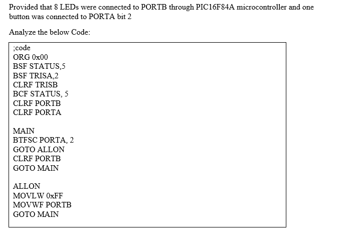Solved Provided that 8 LEDs were connected to PORTB through | Chegg.com