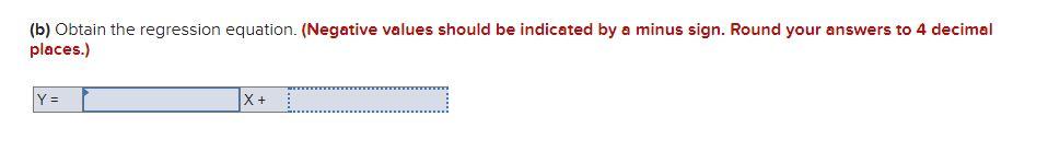 Solved (b) Obtain the regression equation. (Negative values | Chegg.com