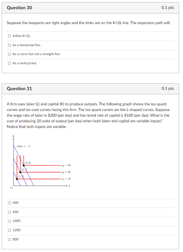 Solved Question 30 0.1 pts Suppose the isoquants are right | Chegg.com