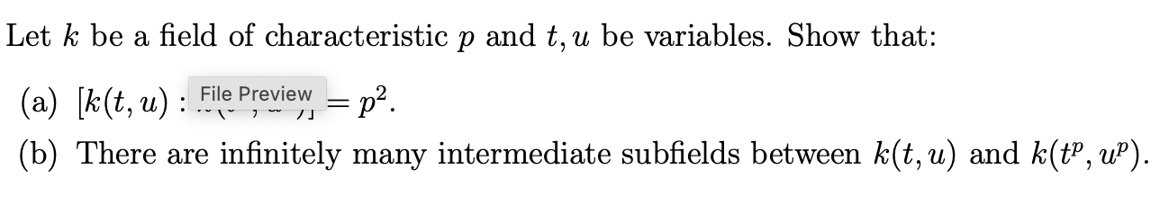 Solved Let k ﻿be a field of characteristic p ﻿and t,u ﻿be | Chegg.com
