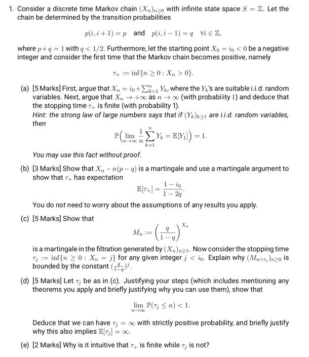 1. Consider a discrete time Markov chain (Xn)n>o with | Chegg.com