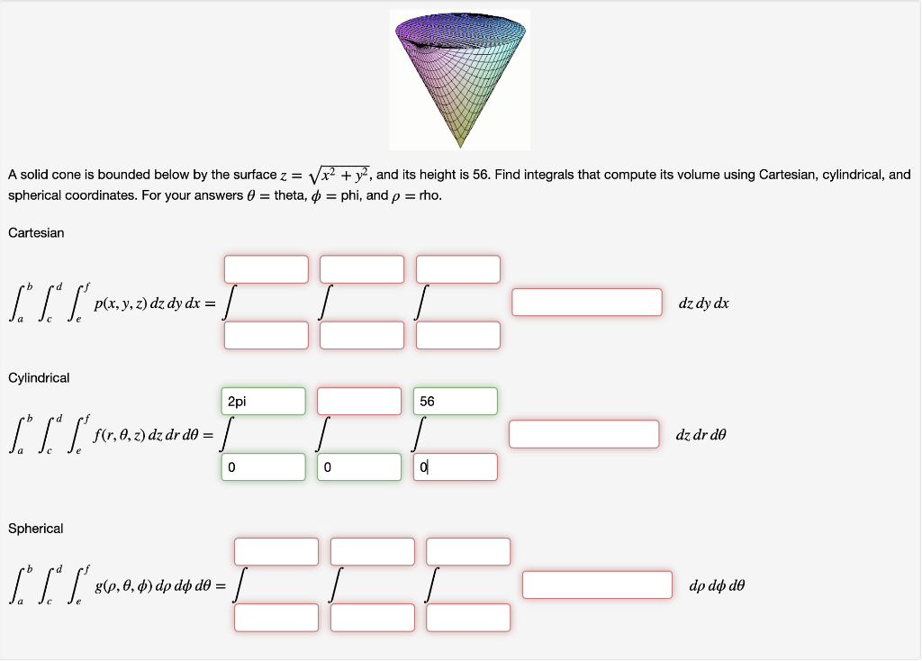 Solved A solid cone is bounded below by the surface z = V x2 | Chegg.com