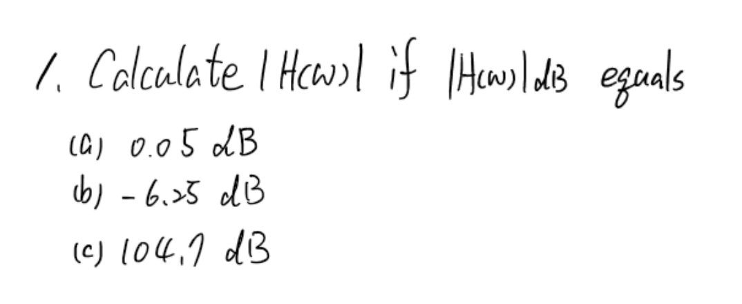 Solved 1. Calculate ∣H(ω)∣ if ∣H(ω)∣ dB equals (a) 0.05dB | Chegg.com