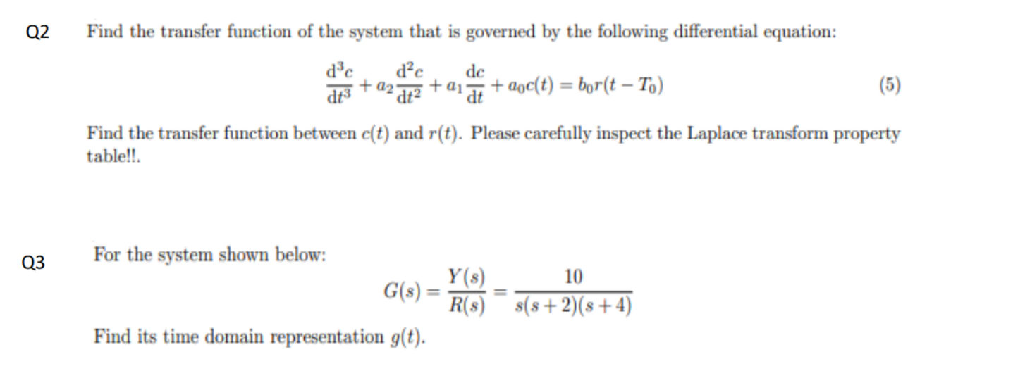 Solved Find the transfer function of the system that is | Chegg.com