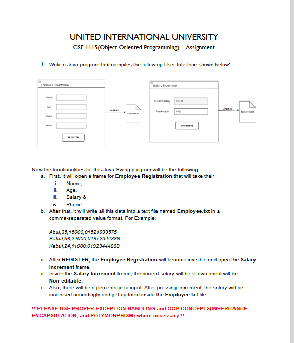 Solved UNITED INTERNATIONAL UNIVERSITYCSE 1115 (Object | Chegg.com