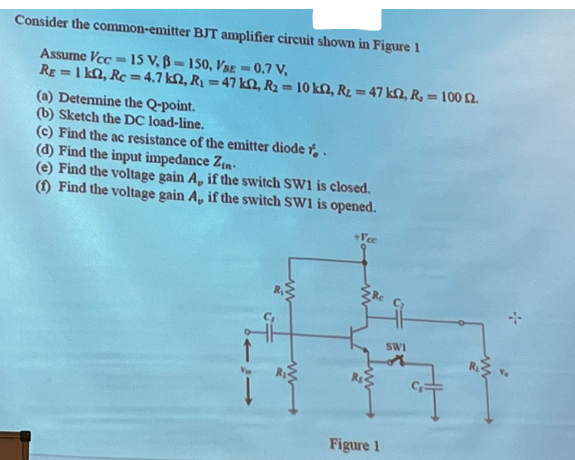 Solved Consider the common-emitter BJT amplifier circuit | Chegg.com