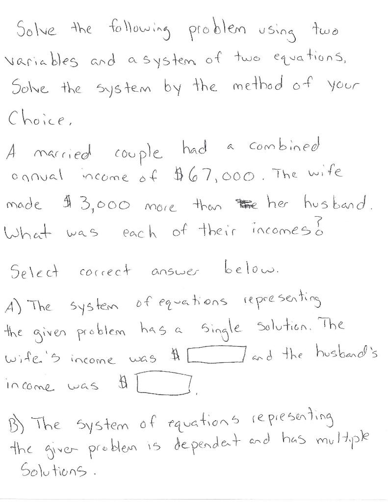 Solved Solve The Following Problem Using Two Variables And A 6628