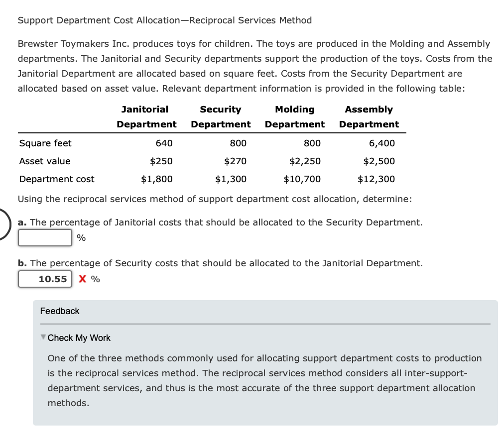Solved Support Department Cost Allocation-Reciprocal | Chegg.com