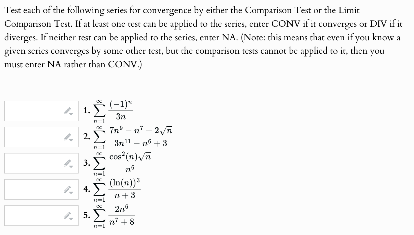 Solved Test each of the following series for convergence by | Chegg.com