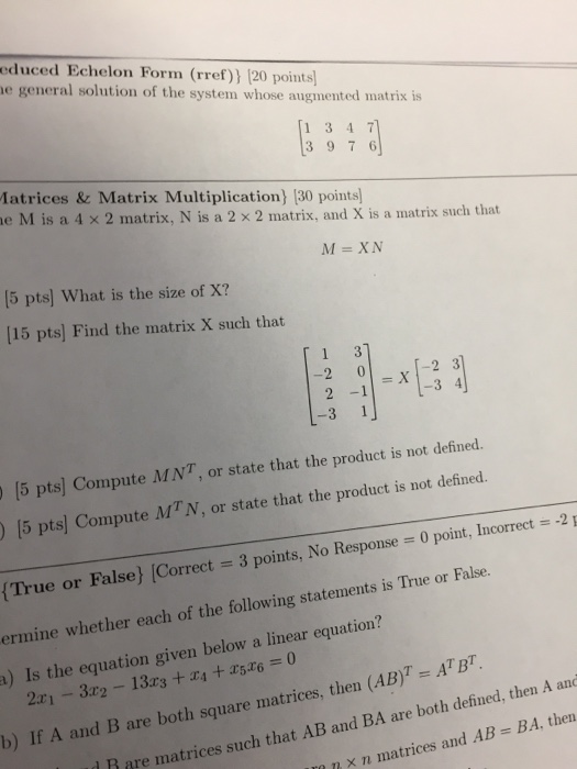Solved Diced Echelon Form (rref)} general solution of the | Chegg.com
