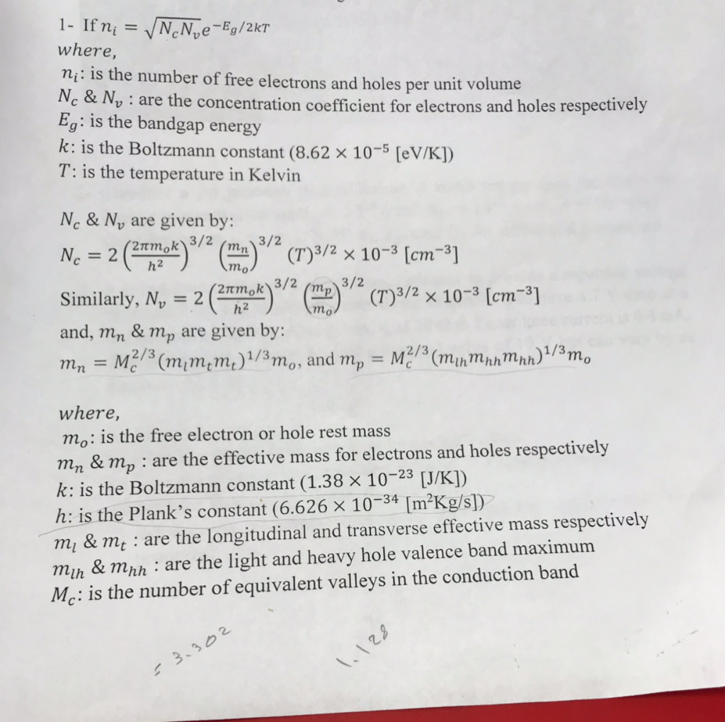 1- If ni = NN,e-Eg/2KT where, ni: is the number of | Chegg.com