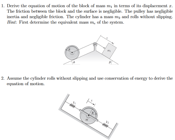 Solved 1. Derive the equation of motion of the block of mass | Chegg.com