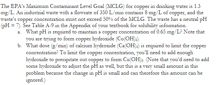 The EPA's Maximum Contaminant Level Goal (MCLG) for | Chegg.com