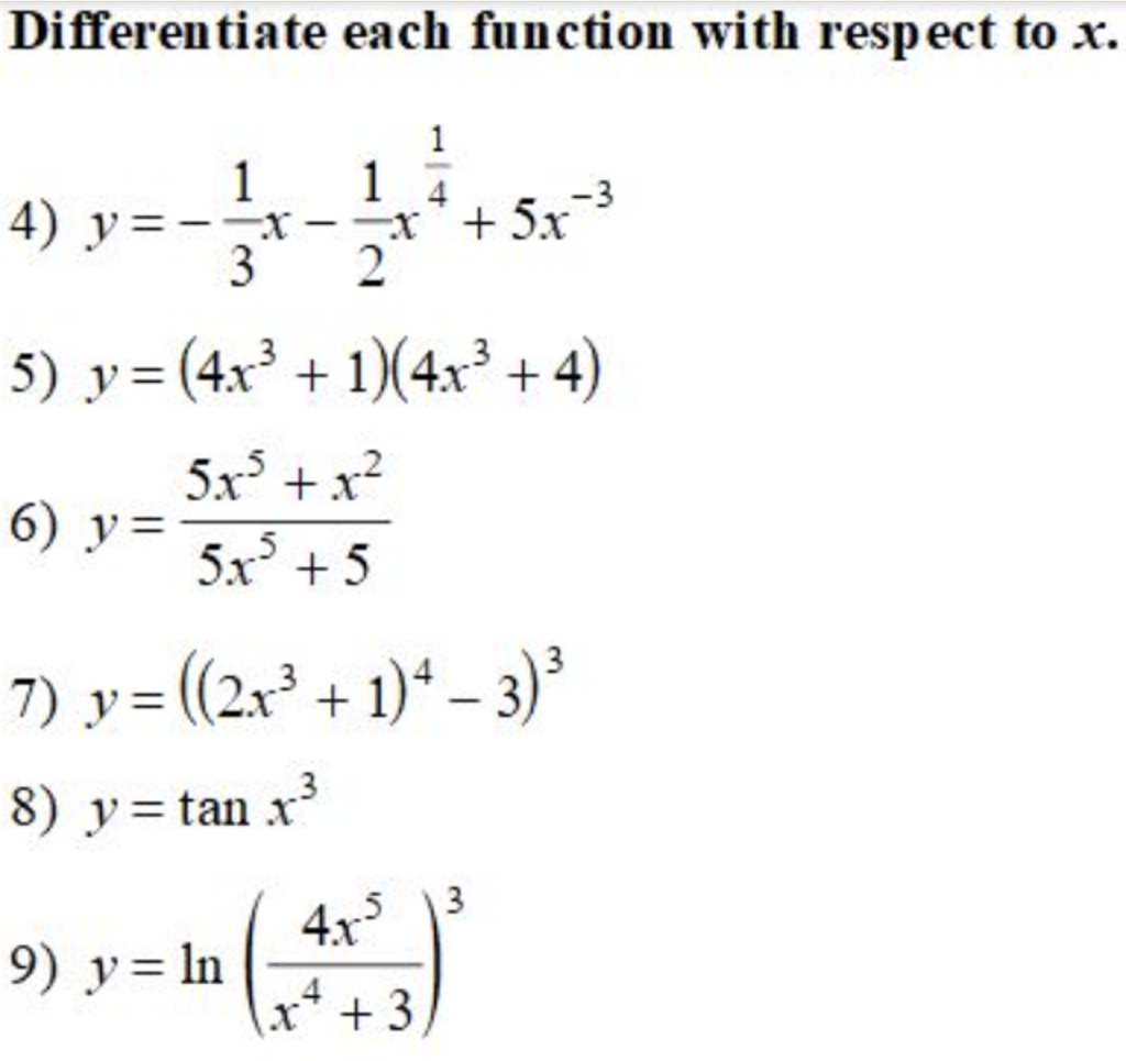 Solved Differentiate each function with respect to x. 5) y = | Chegg.com