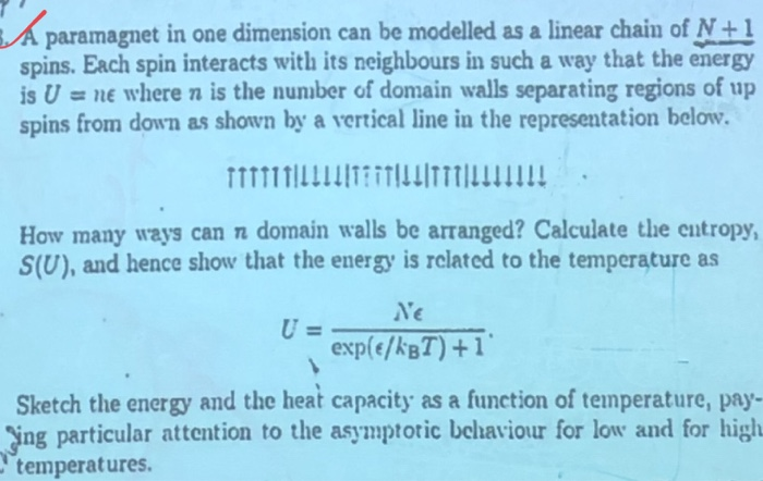 Solved paramagnet in one dimension can be modelled as a | Chegg.com