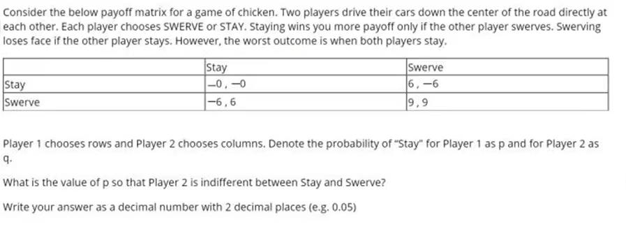 Solved Consider the below payoff matrix for a game of | Chegg.com