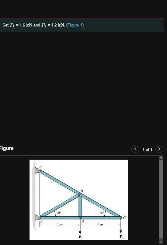 Solved Set P1=1.6kN ﻿and P2=1.2kN. (Figure 1) ﻿Determine | Chegg.com