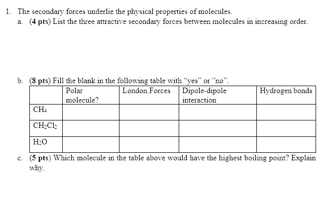 Solved 1. The secondary forces underlie the physical | Chegg.com