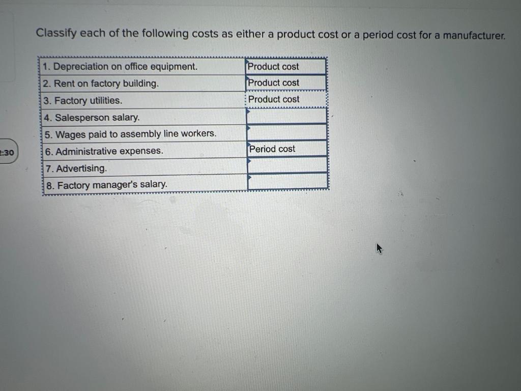 Solved Classify each of the following costs as either a | Chegg.com