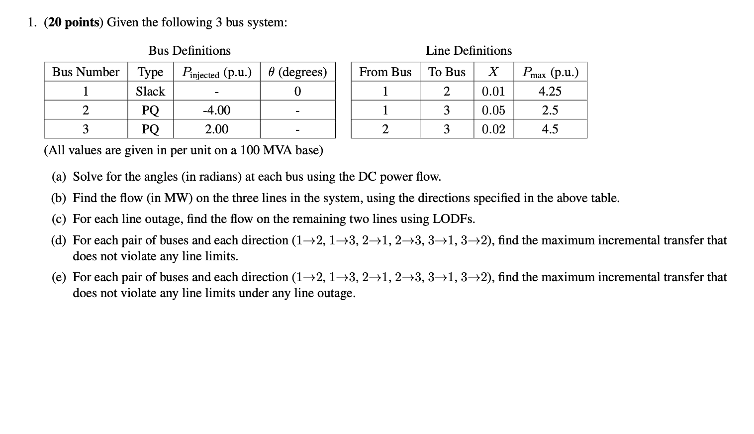 Solved (20 ﻿points) ﻿Given the following 3 ﻿bus system:Bus | Chegg.com