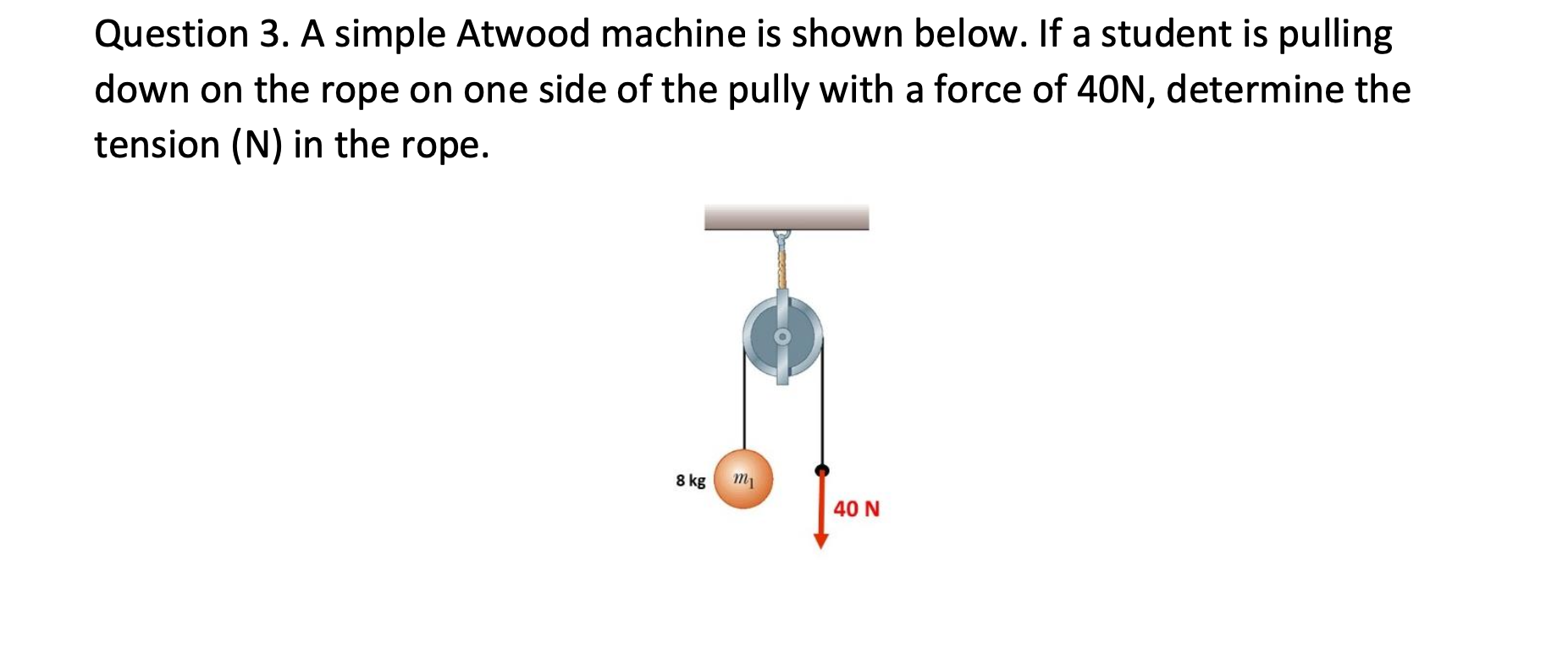 Solved Question 3. A simple Atwood machine is shown below. | Chegg.com