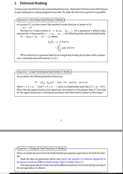 2 Universal Hashing In this section we will write two | Chegg.com