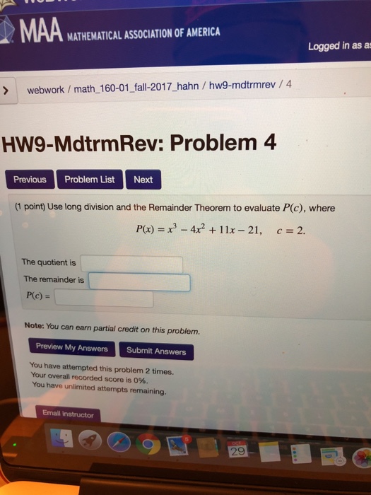 Solved MAA MATHEMATICAL ASSOCIATION OF AMERICA Logged in as | Chegg.com