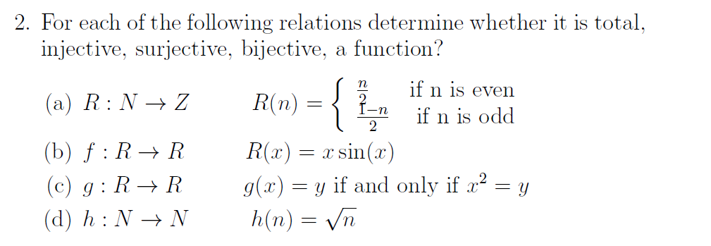Solved 2. For each of the following relations determine | Chegg.com