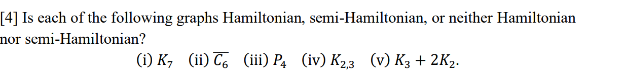 Solved [4] Is each of the following graphs Hamiltonian, | Chegg.com