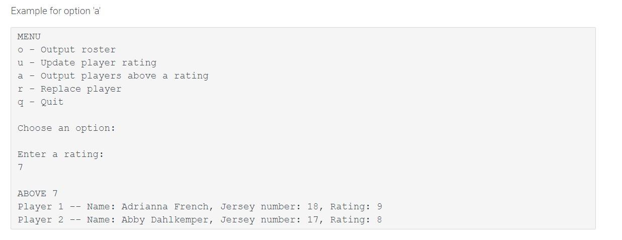 Solved This program will store player roster and rating | Chegg.com