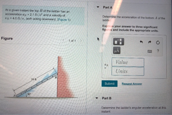 Solved v Part A At a given instant the top B of the ladder | Chegg.com