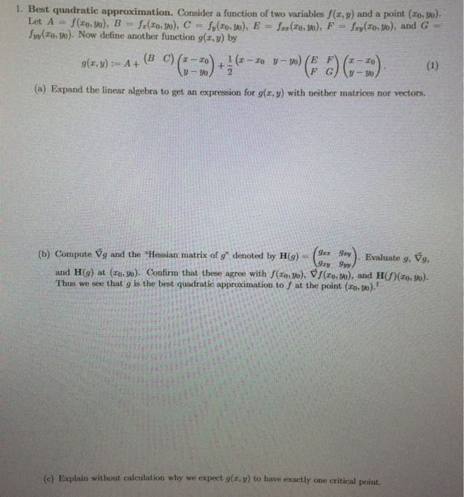 Solved 1. Best quadratic approximation. Consider a function | Chegg.com