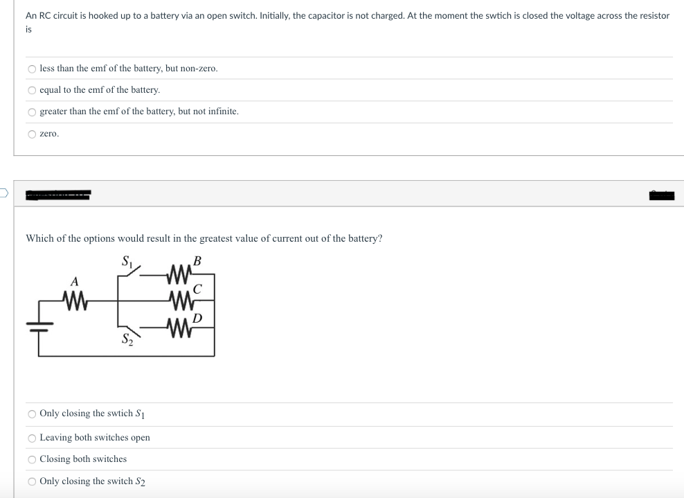 Solved An RC circuit is hooked up to a battery via an open | Chegg.com