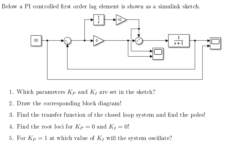 Solved Below a PI controlled first order lag element is | Chegg.com