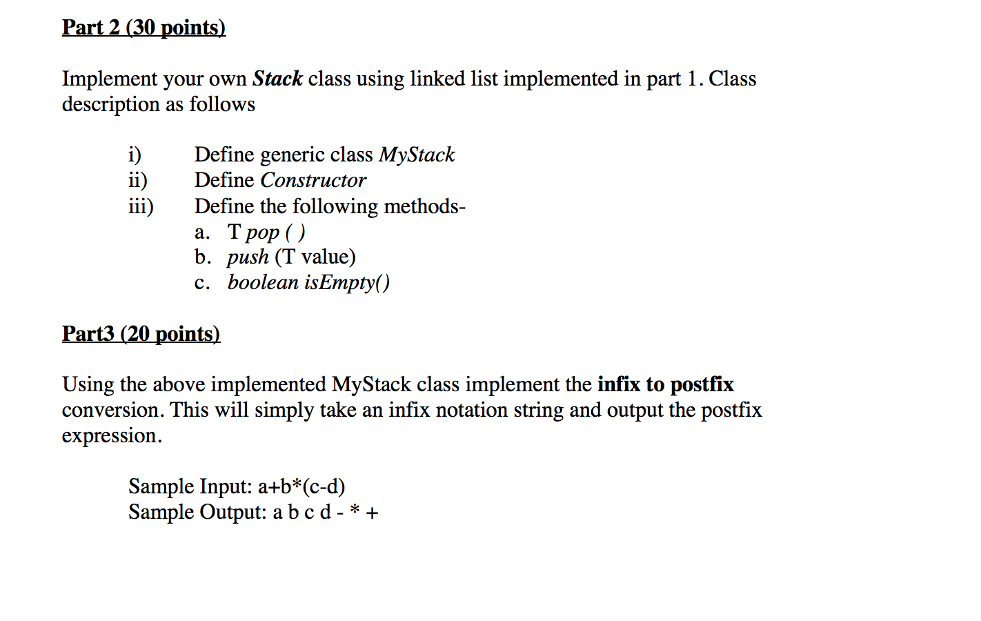 Part 2 (30 points) Implement your own Stack class | Chegg.com
