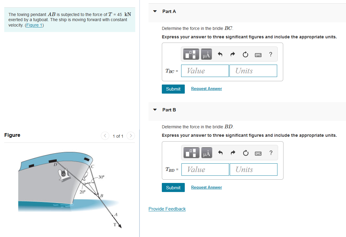 Solved The towing pendant AB is subjected to the force of | Chegg.com